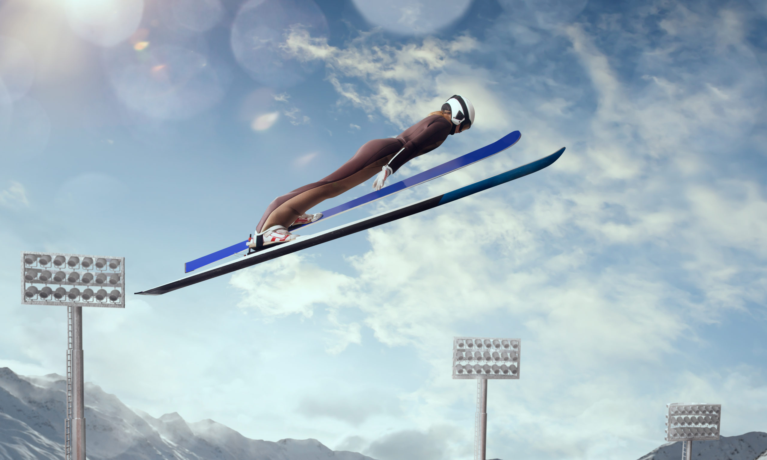 Skier in flight. Ski jumping on sunset. | Zakopane.com